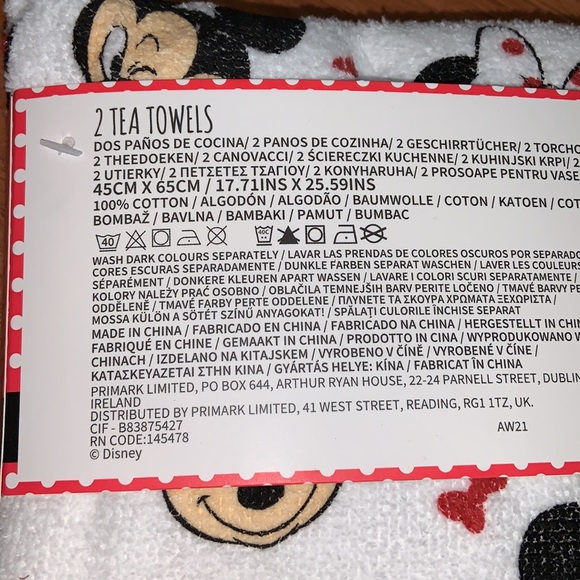 Disney | Kitchen | Nwt Disney X Primark 2 Tea Towels | Poshmark
